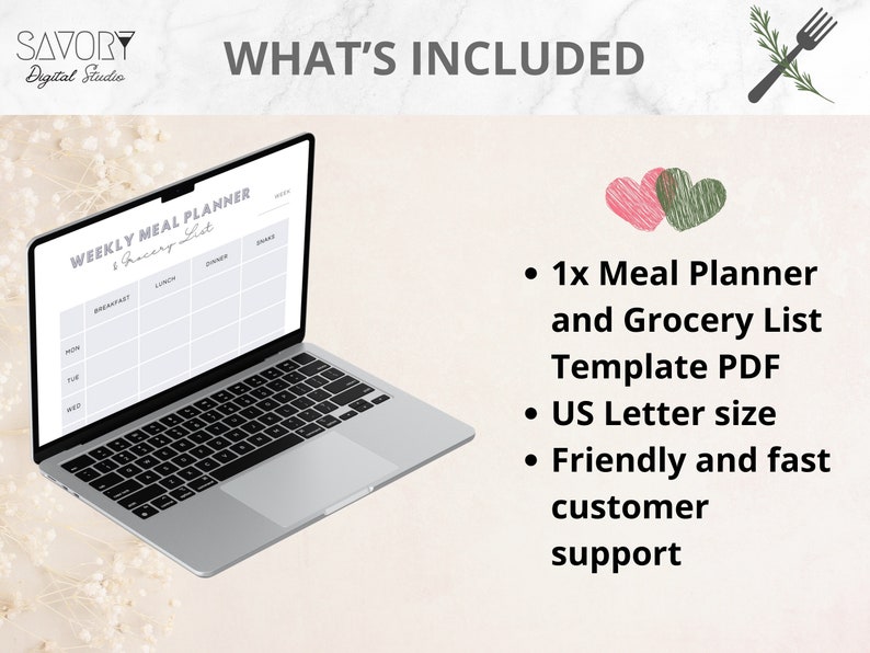 Meal Planner Printable With Grocery List, Digital Meal Planner, Grocery ...