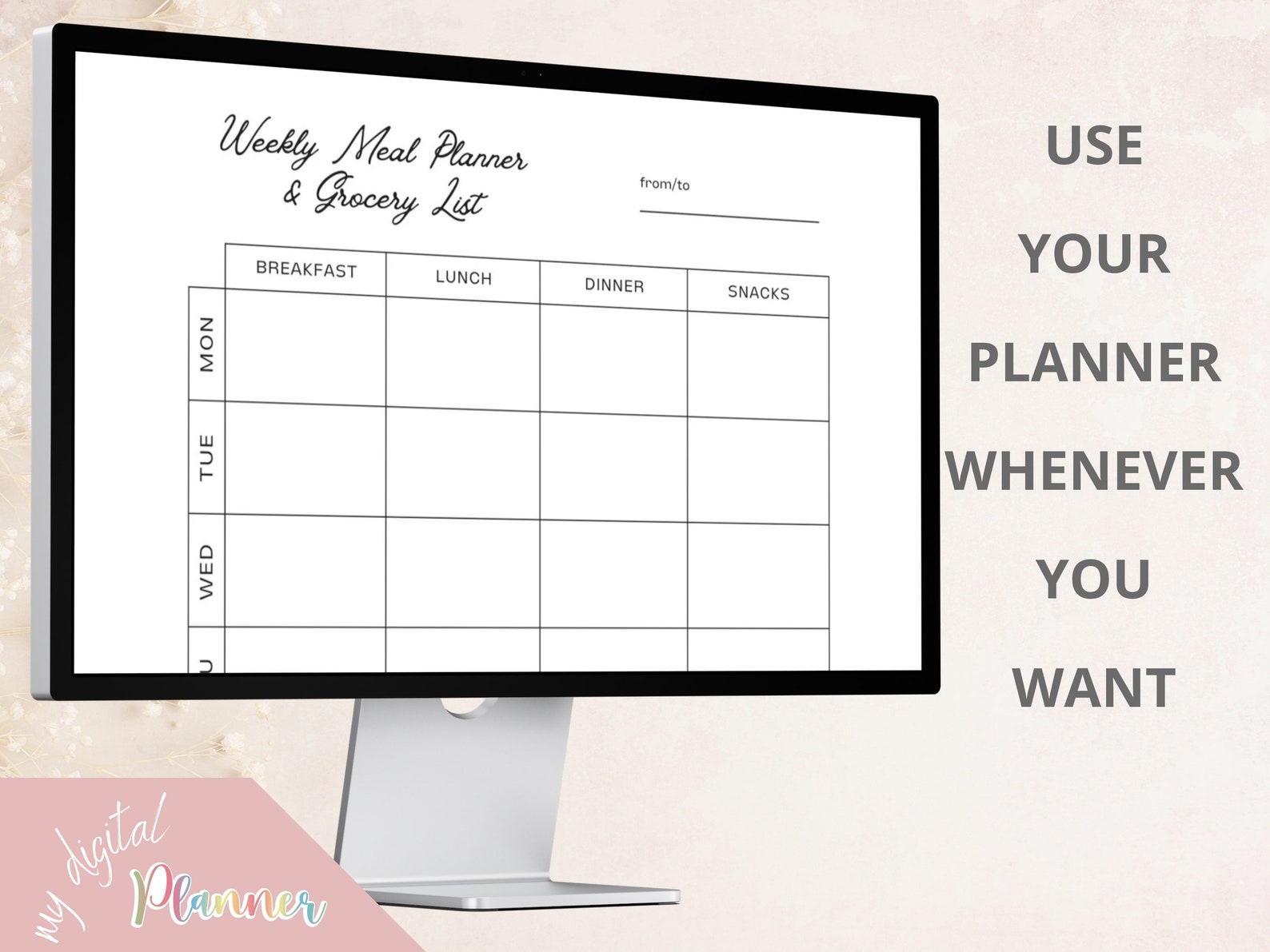 Meal Planner Printable With Grocery List, Digital Meal Planner, Grocery ...