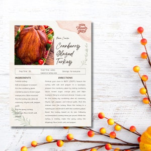 Thanksgiving Recipe Template Editable Digital Recipe Card - Etsy