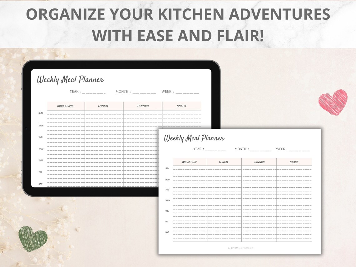 Meal Planner Printable, Grocery List, Weekly Food Diary, Digital Meal ...
