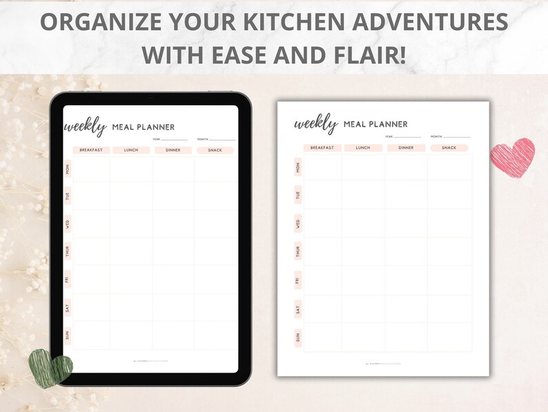 Weekly Food Diary, Meal Planner Printable, Grocery List, Digital Meal ...