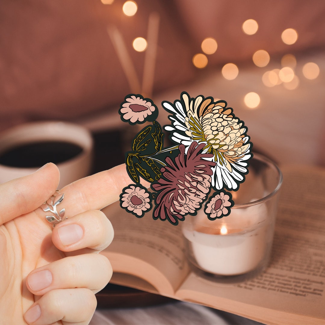 November Birth Flower - Boho Water-resistant Vinyl Sticker for Indoor ...