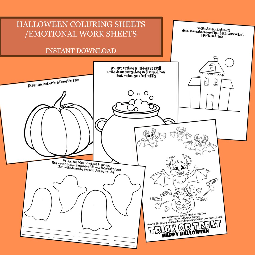Halloween Colouring Sheets/ Emotional Work Book - Etsy