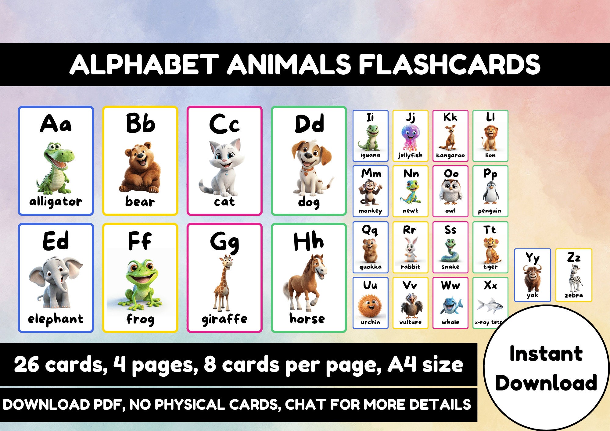 Printable Alphabet Animals Flashcards for Kids Learn the - Etsy