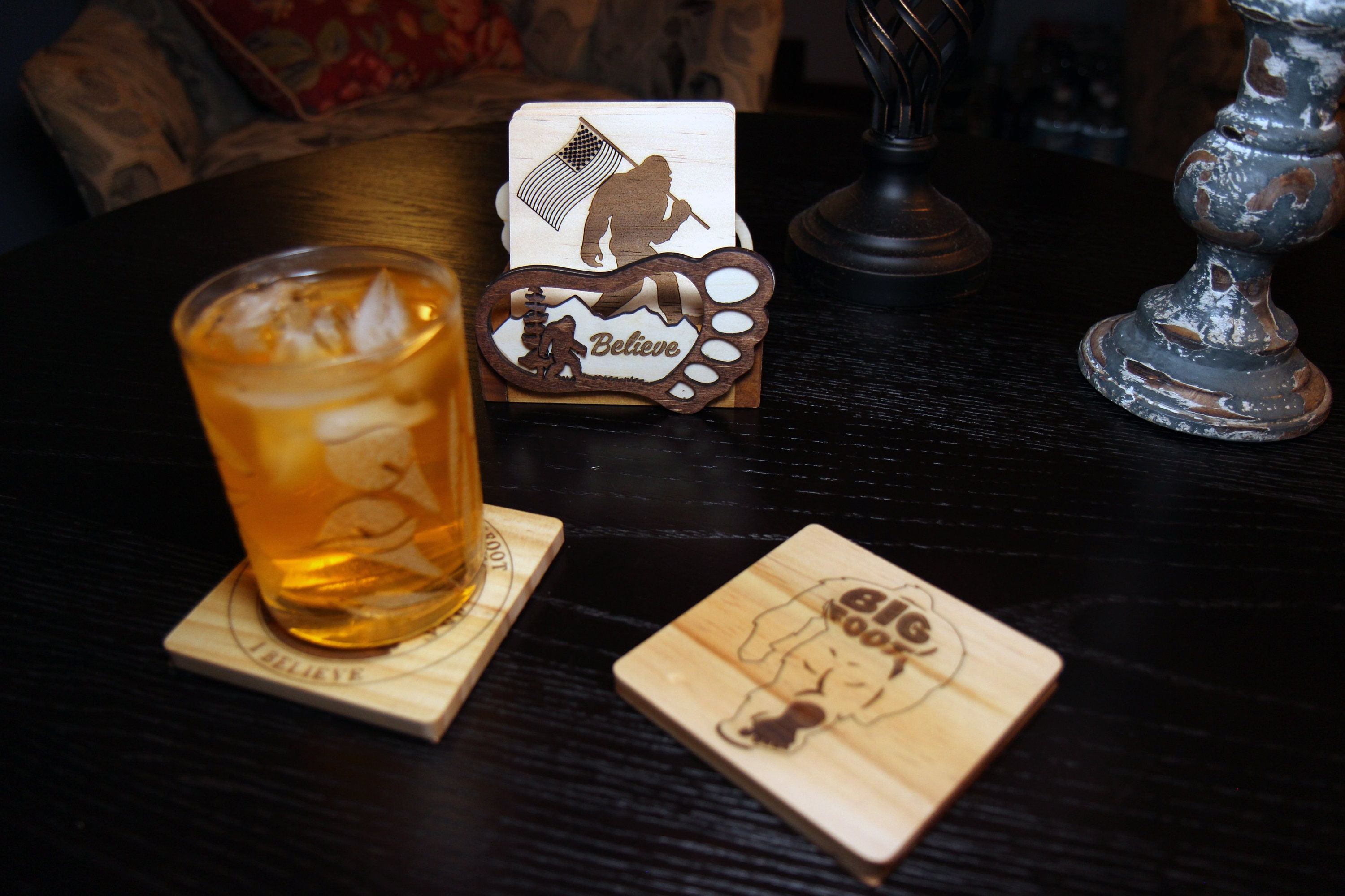 Bigfoot / Sasquatch / Yeti 5 Piece Coaster Set W/ Holder - Etsy