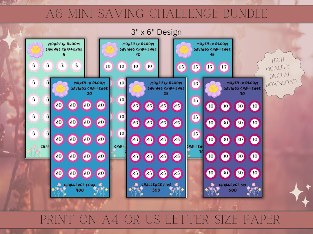 Flower Saving Challenge Saving Challenge Set Mini Savings Printable ...