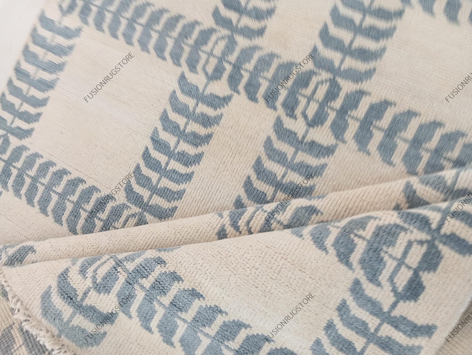 8x10 Modern Turkish Blue and Cream Oushak Rug | Hand-knotted Wool ...