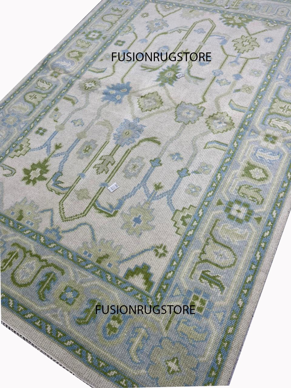 Hand Knotted Green White Oushak Made to Order in Any Size Geometric ...