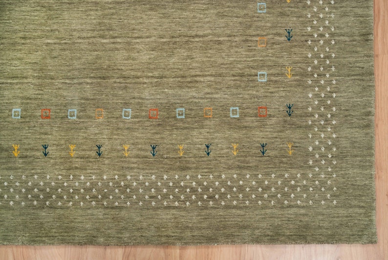 Olive Green Minimal 8 X10 Rug, Hand-knotted Solid Color Wool Rug ...
