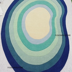 Irregular Kidney Bean Shape Tufted Colorful Rug, Multi-level Pile, Hand ...