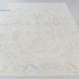 Cream Muted Modern Oushak Rug Premium Wool Hand Knotted Turkish ...