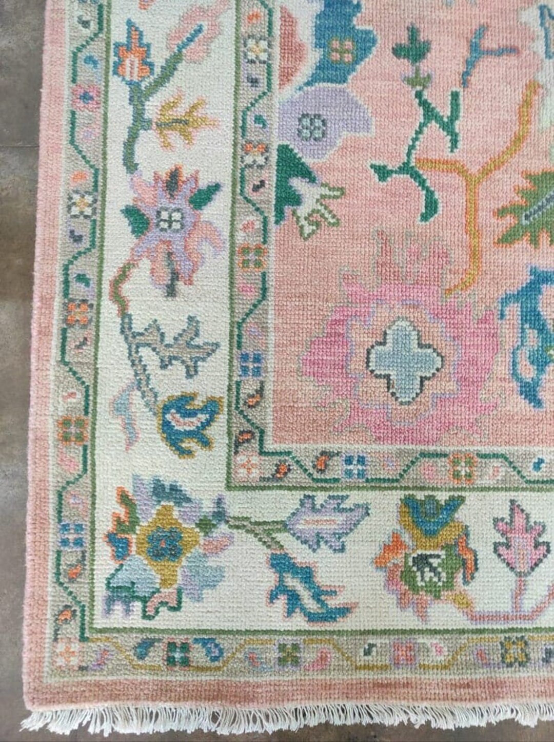 Pink With White Border Hand Knotted Rug 5x8, 8x10, 9x12, 10x14, Oushak ...