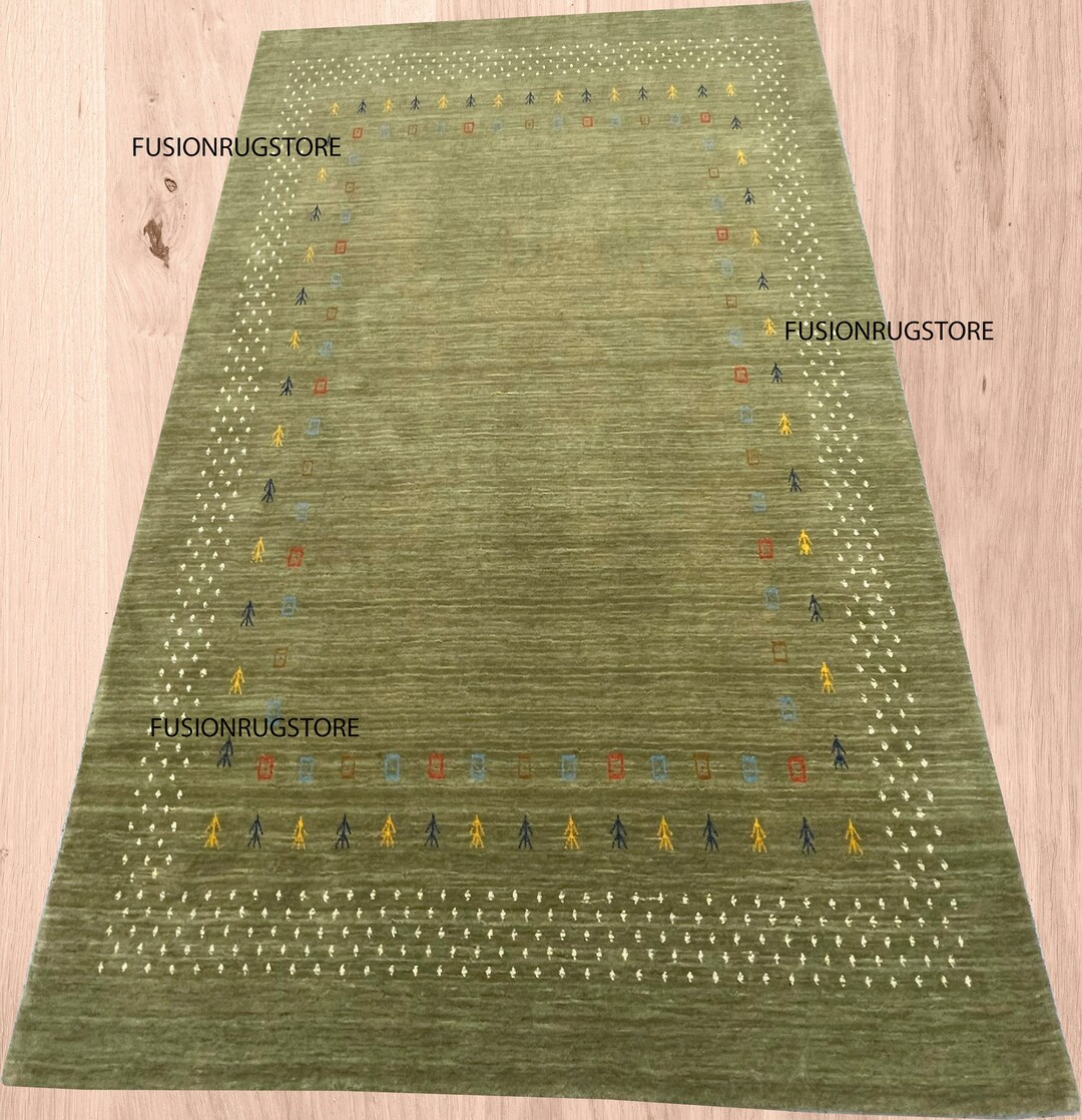 Olive Green Minimal 8 X10 Rug, Hand-knotted Solid Color Wool Rug ...