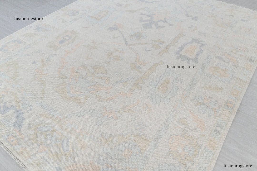 Cream Muted Modern Oushak Rug Premium Wool Hand Knotted Turkish ...