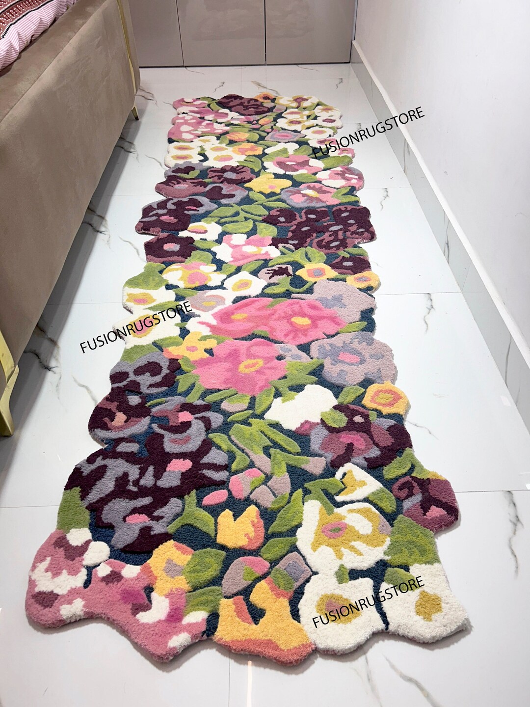 Cassia Floral Rug Pink Multicoloured, Irregular Shape Hand-tufted 100% ...