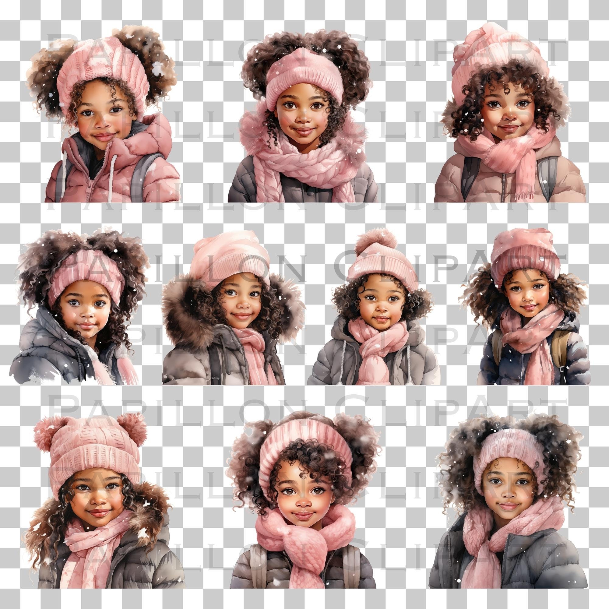Pink Winter Girl Clipart Bundle 10 Transparent PNG L Watercolor Black ...