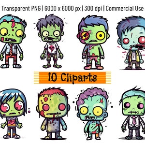 Cute Halloween Zombie Clipart 1 | 10 Transparent PNG L Digital Art ...