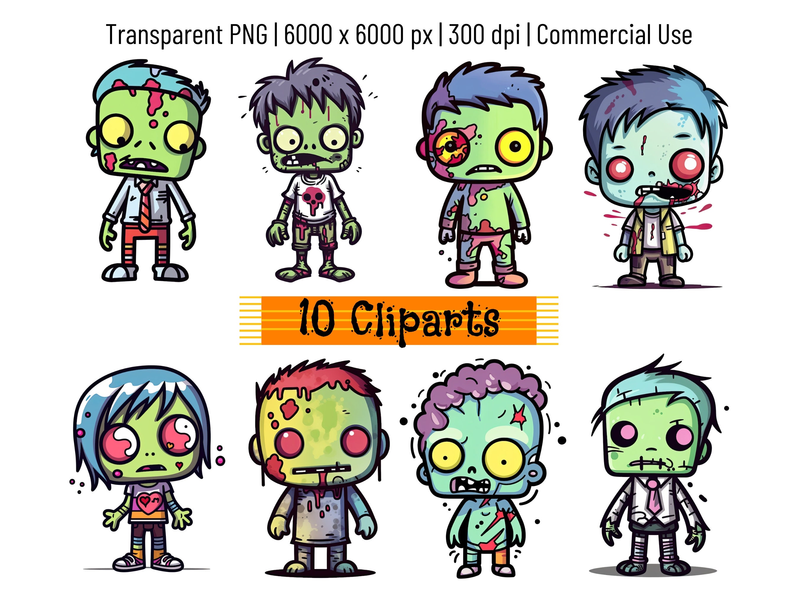 Cute Halloween Zombie Clipart 1 | 10 Transparent PNG L Digital Art ...