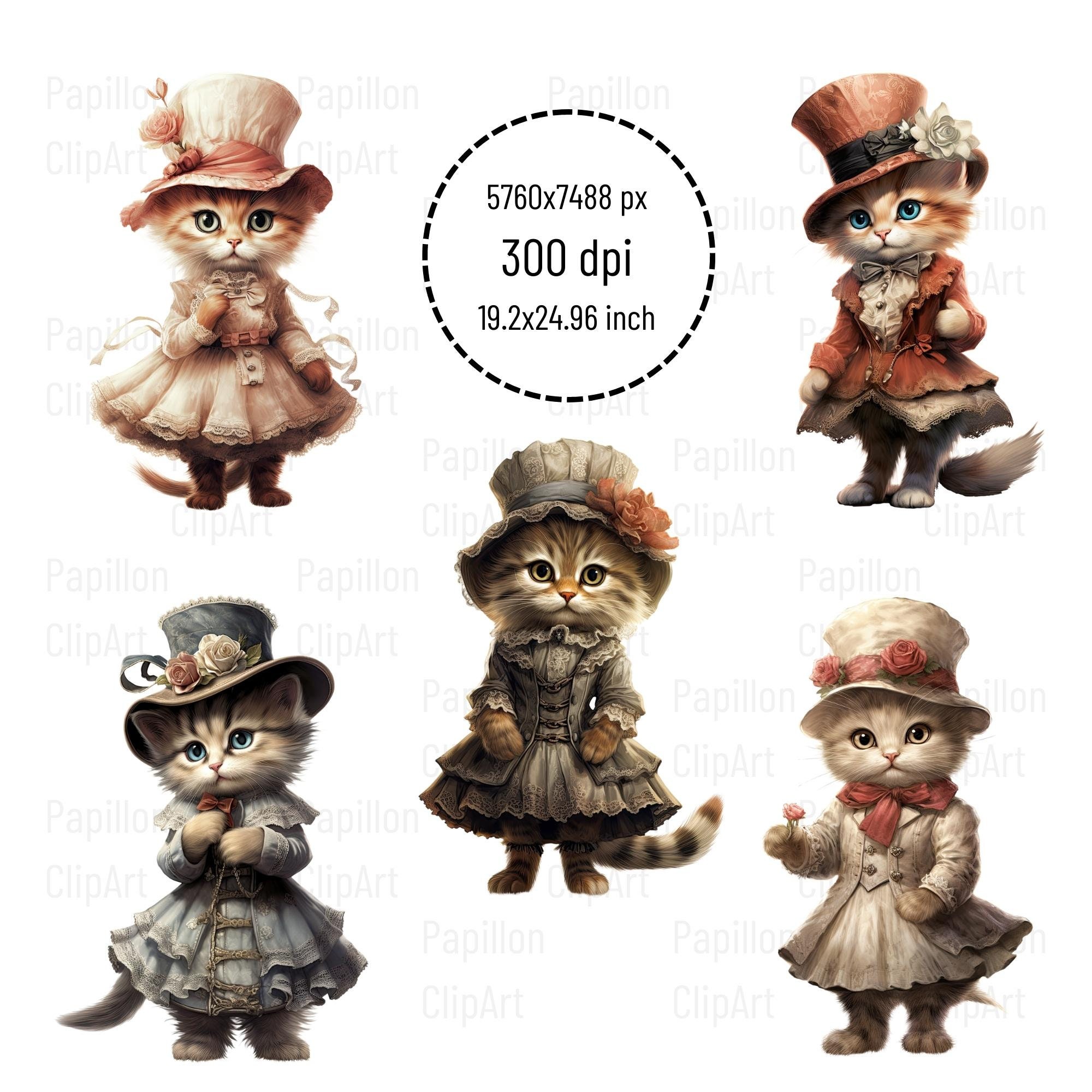 Victorian Cat Clipart 2 | 10 Transparent PNG L High Quality Watercolor ...
