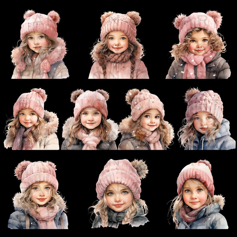 Pink Winter Girl Clipart Bundle 10 Transparent PNG L Watercolor Winter ...
