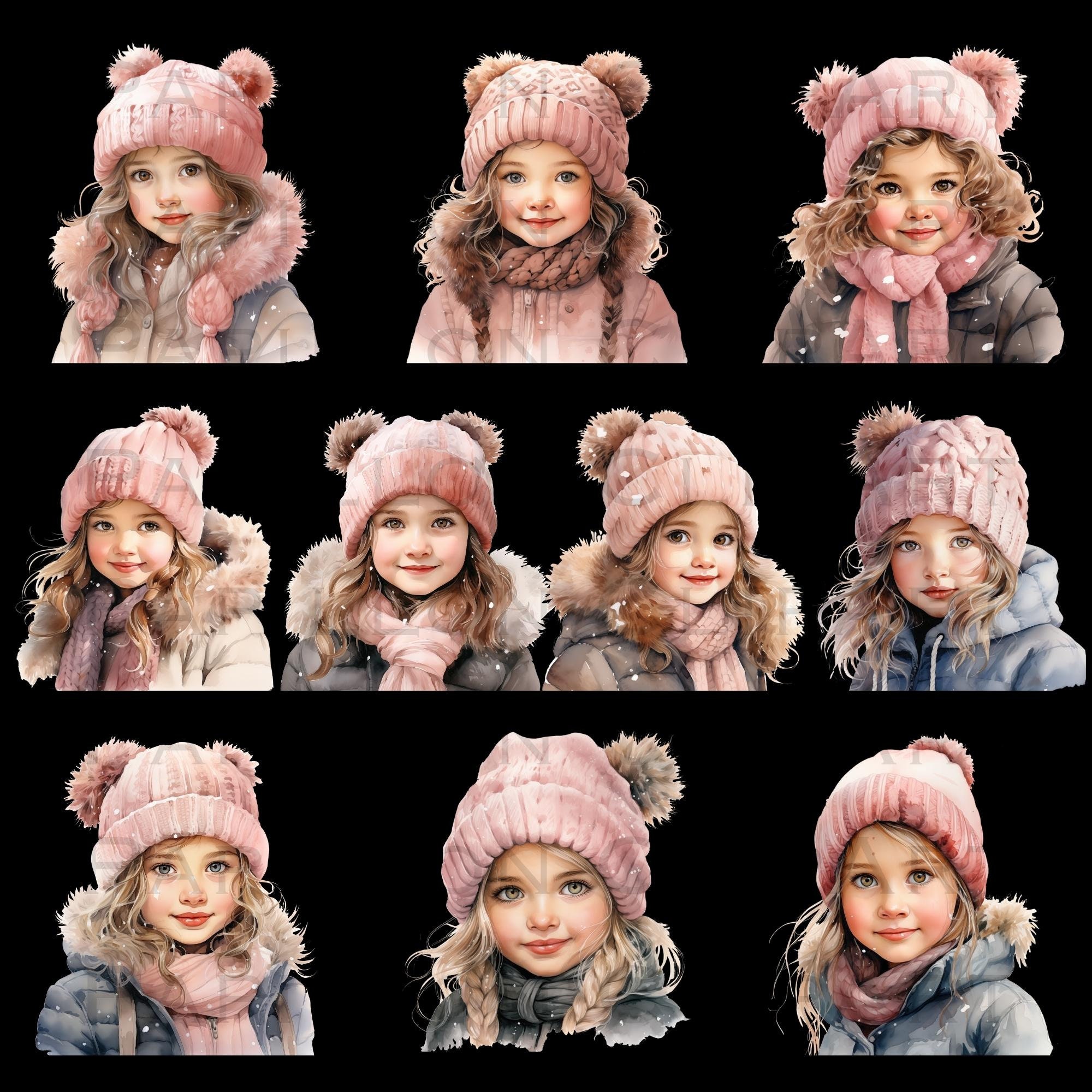 Pink Winter Girl Clipart Bundle 10 Transparent PNG L Watercolor Winter ...