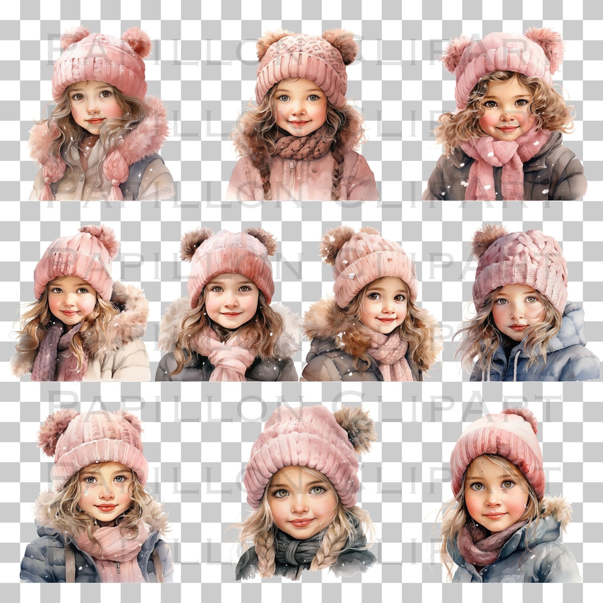 Pink Winter Girl Clipart Bundle 10 Transparent PNG L Watercolor Winter ...