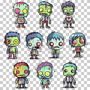 Cute Halloween Zombie Clipart 1 | 10 Transparent PNG L Digital Art ...