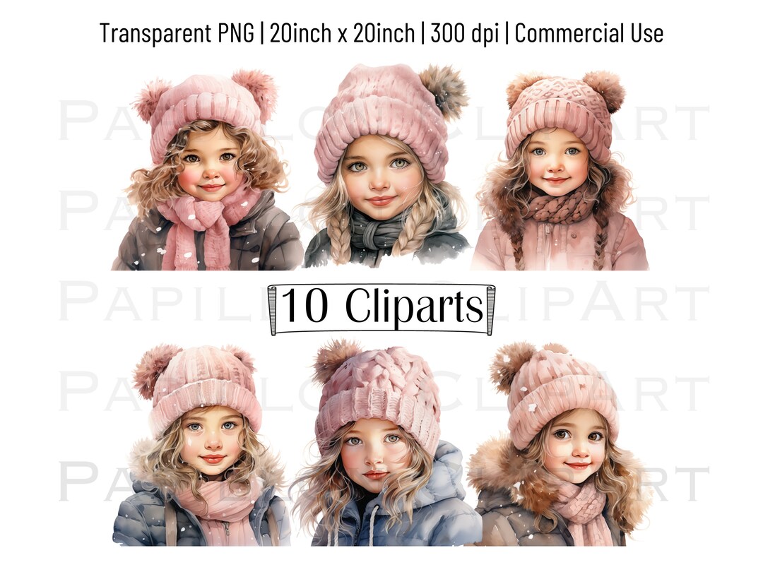 Pink Winter Girl Clipart Bundle 10 Transparent PNG L Watercolor Winter ...