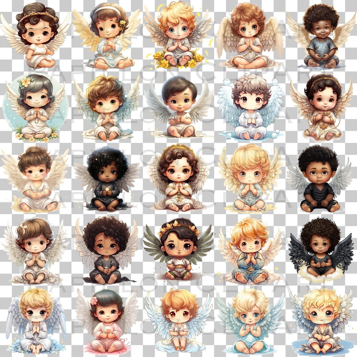 Cute Baby Angel Clipart 25 Transparent PNG L Halo Babies With Angel Wings Girl Boy Baby Shower ...