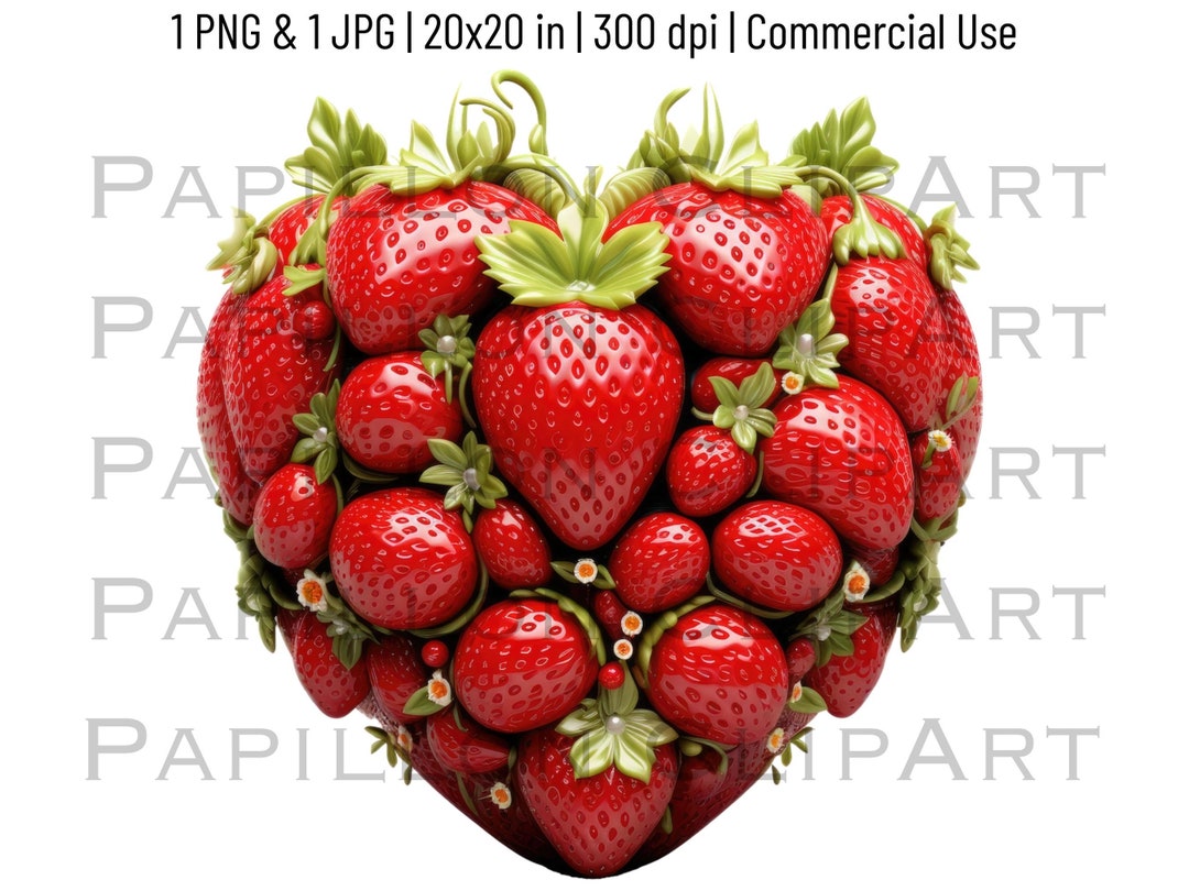 Heart Shaped Strawberries Clipart | Strawberries Heart PNG | Cute 3D ...