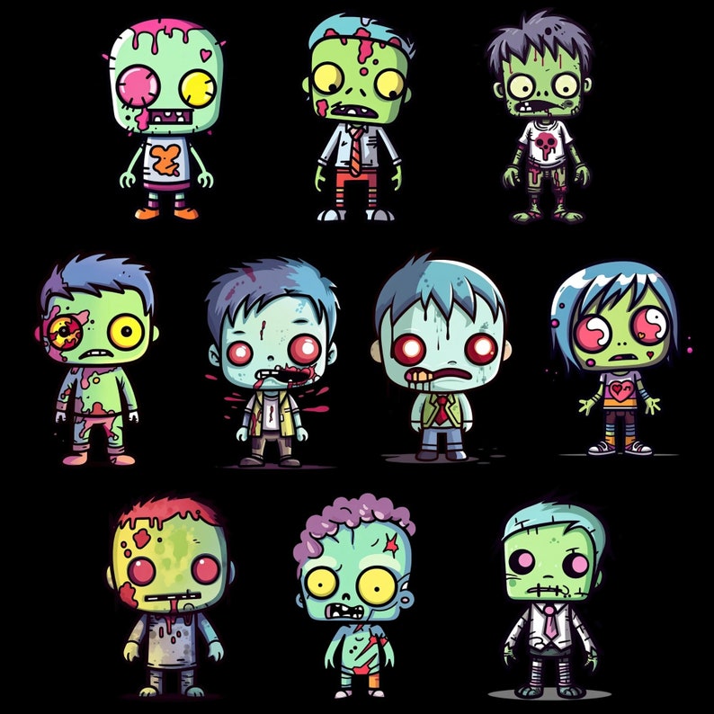 Cute Halloween Zombie Clipart 1 | 10 Transparent PNG L Digital Art ...