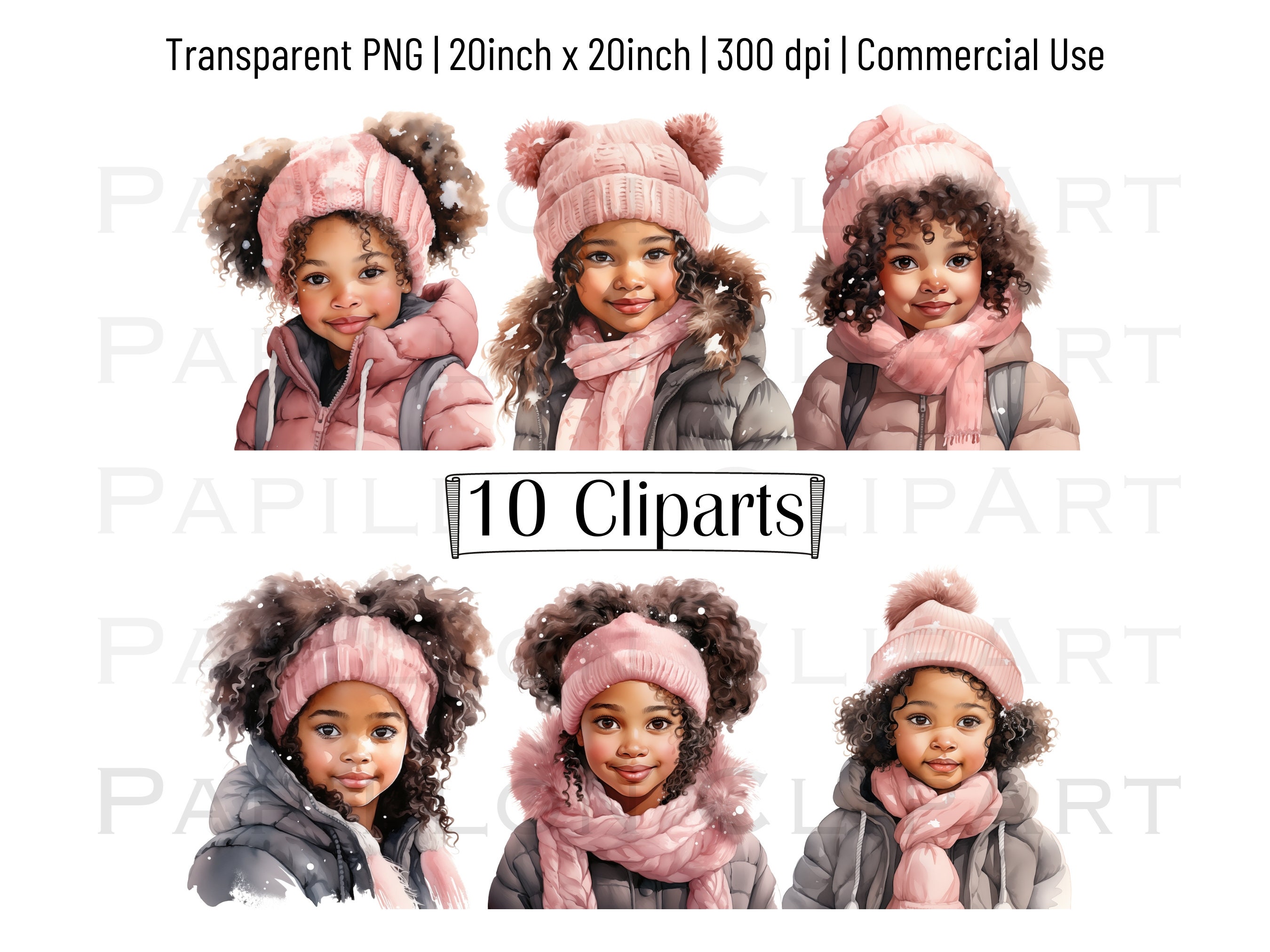Pink Winter Girl Clipart Bundle 10 Transparent PNG L Watercolor Black ...