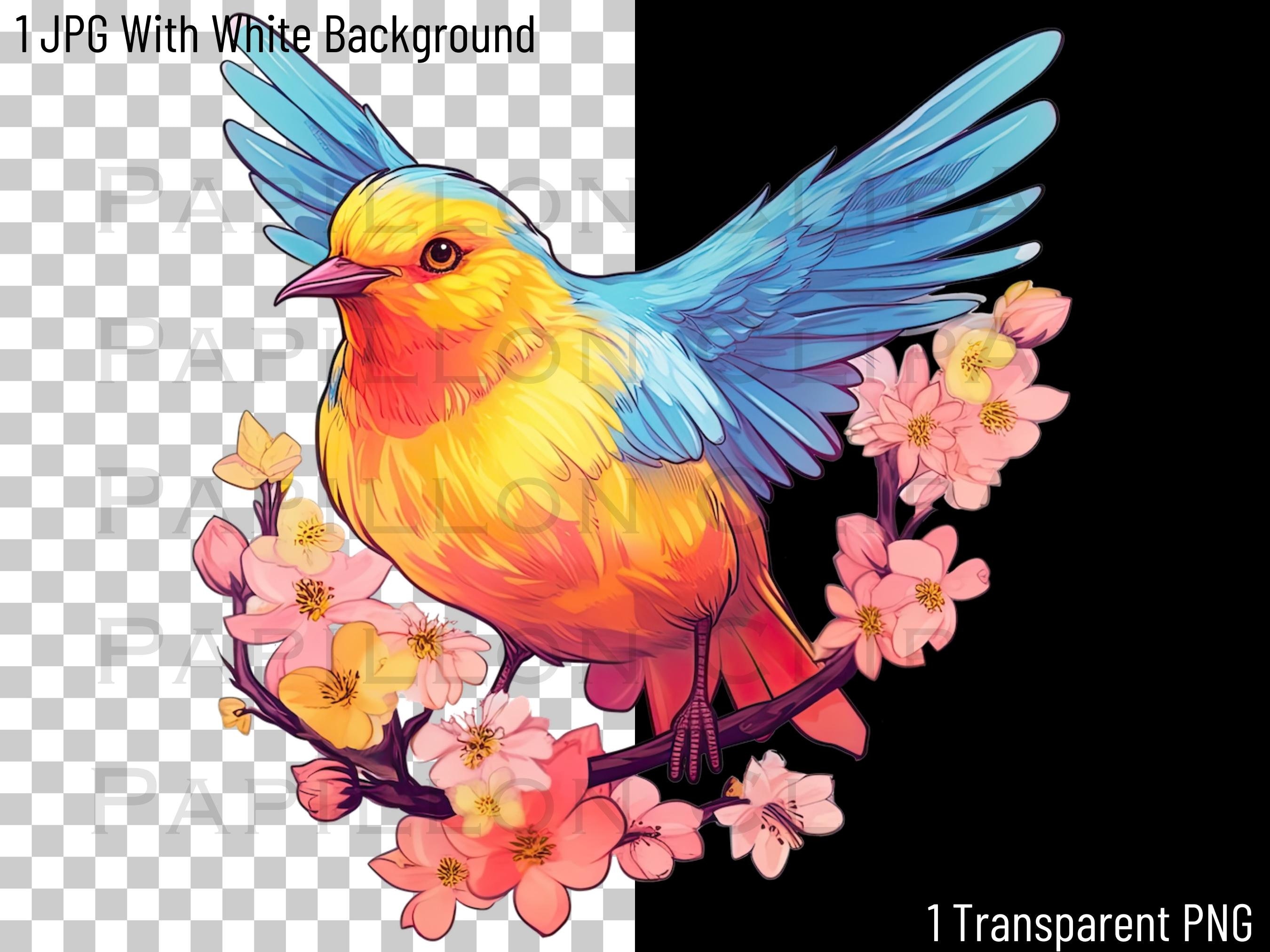 Blue Yellow Bird Watercolor Clipart | Bird With Cherry Blossom ...