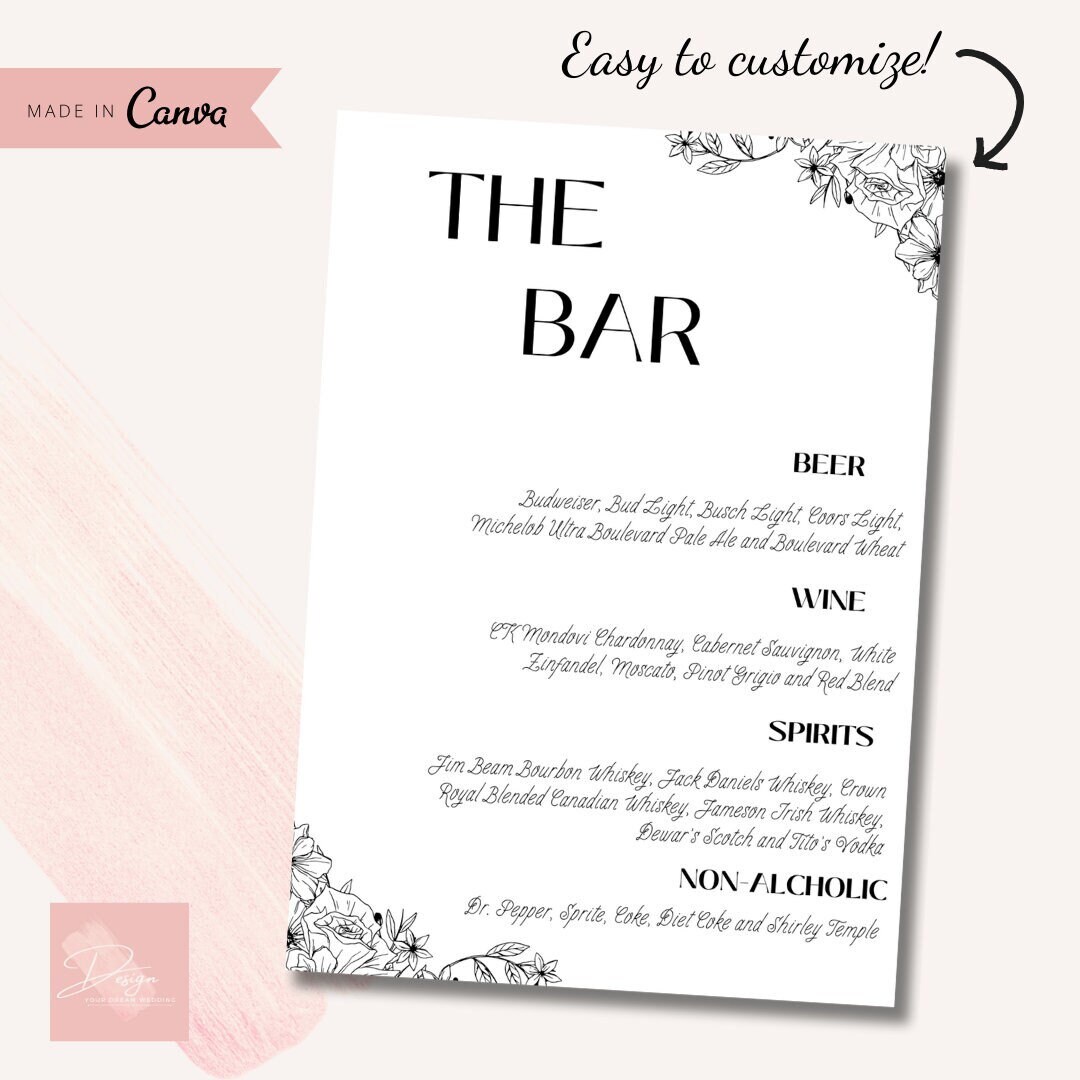 Plantilla descargable del letrero del menú de la barra de - Etsy España