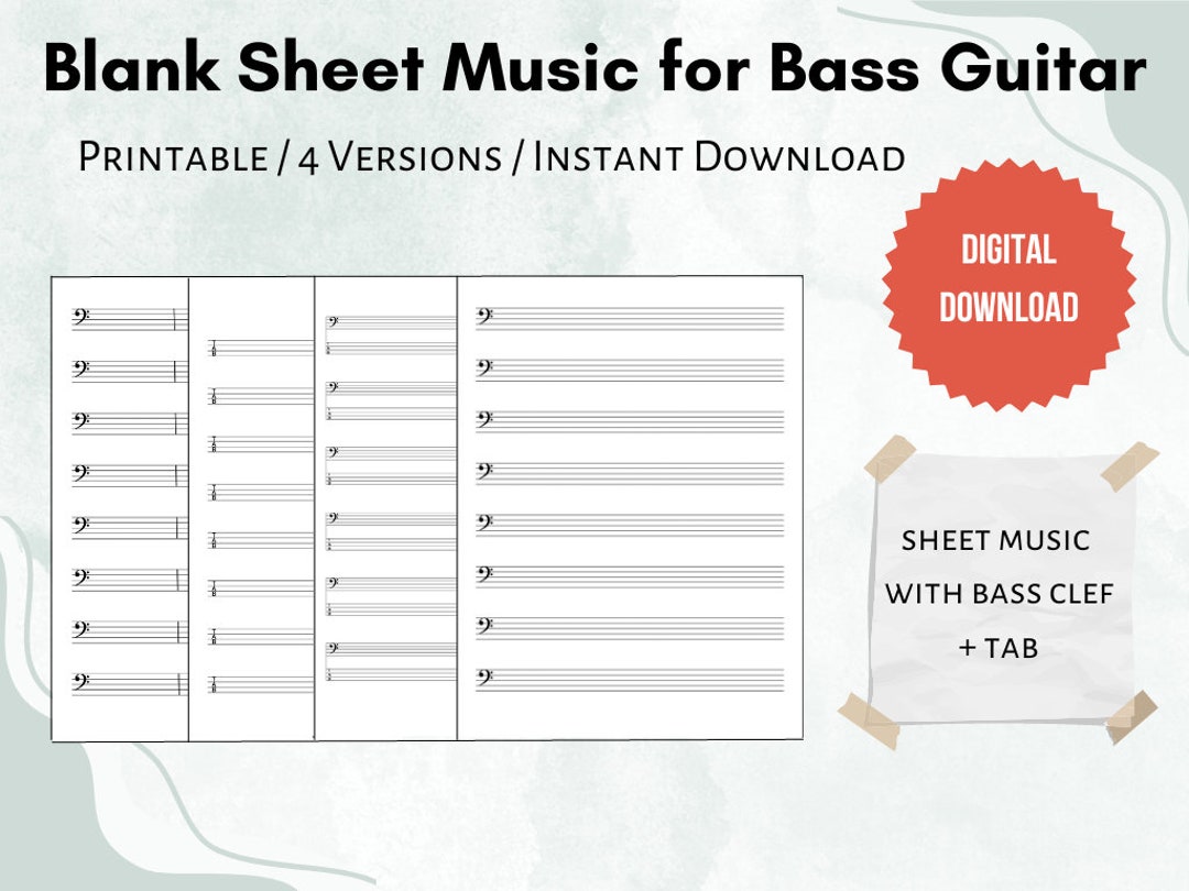 Blank Sheet Music and Tab for Bass Guitar / With or Without Barlines ...