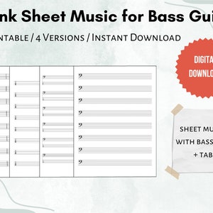 Blank Sheet Music and Tab for Bass Guitar / With or Without Barlines ...