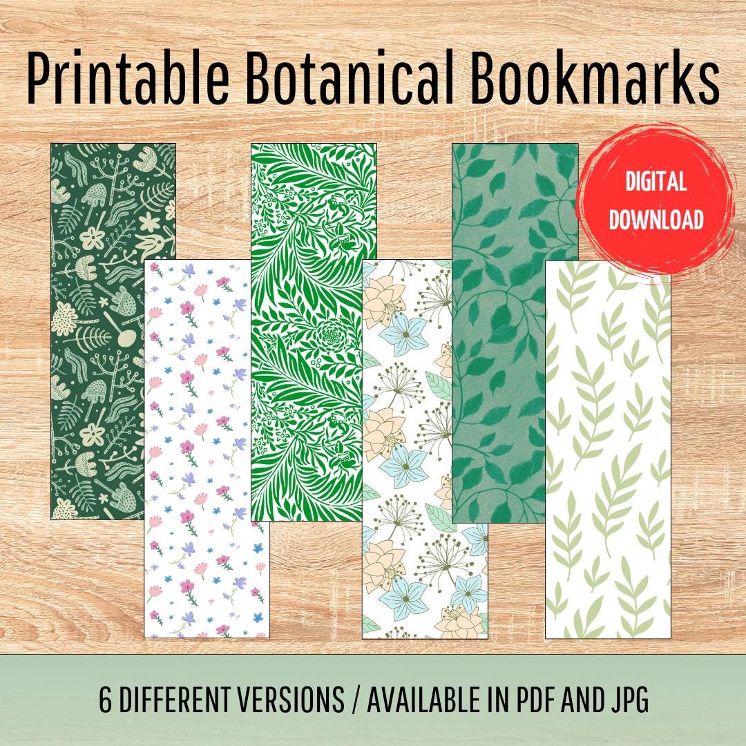 Botanical Printable Bookmarks / Green Bookmarks for Plant Lovers ...