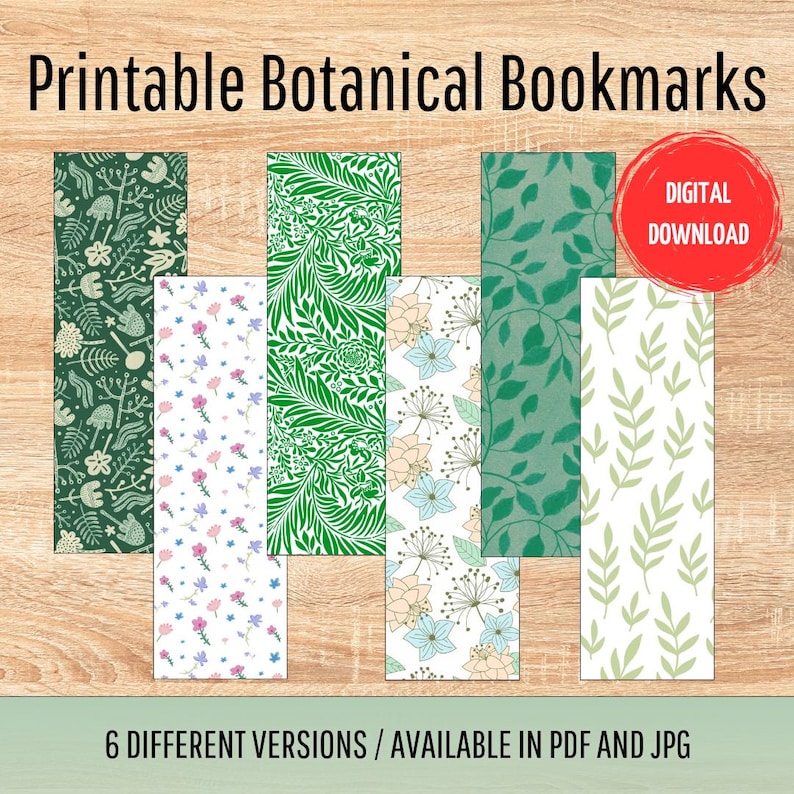 Botanical Printable Bookmarks / Green Bookmarks for Plant Lovers ...