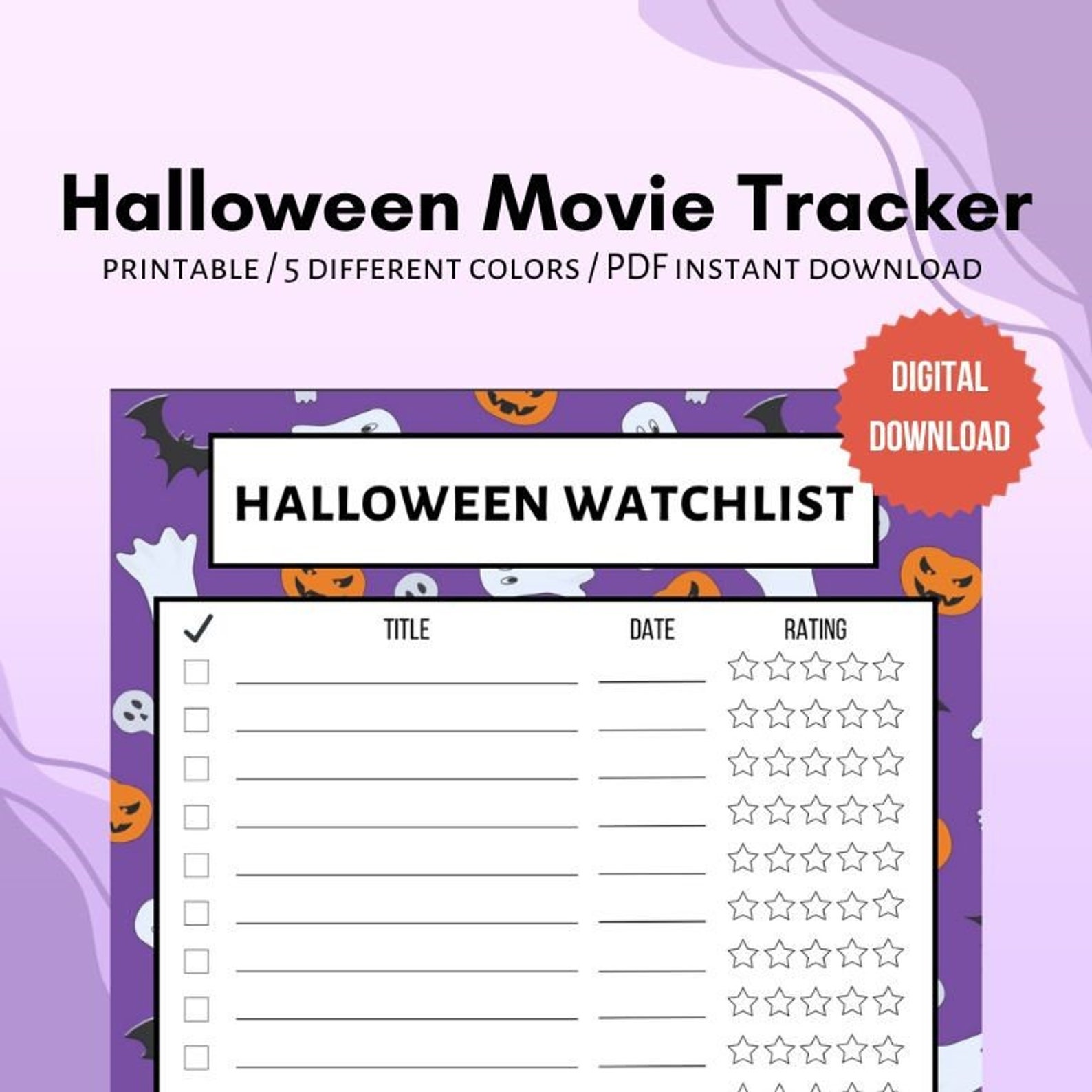 Halloween Movie Bucket List Tracker / Horror Movie Watchlist Planner ...