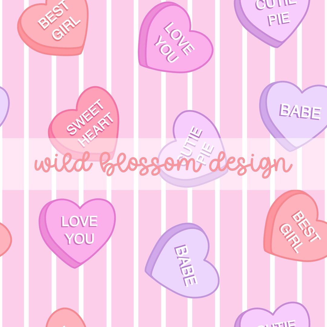 Girl Valentine Candy Hearts on Stripes Seamless Repeating Pattern ...