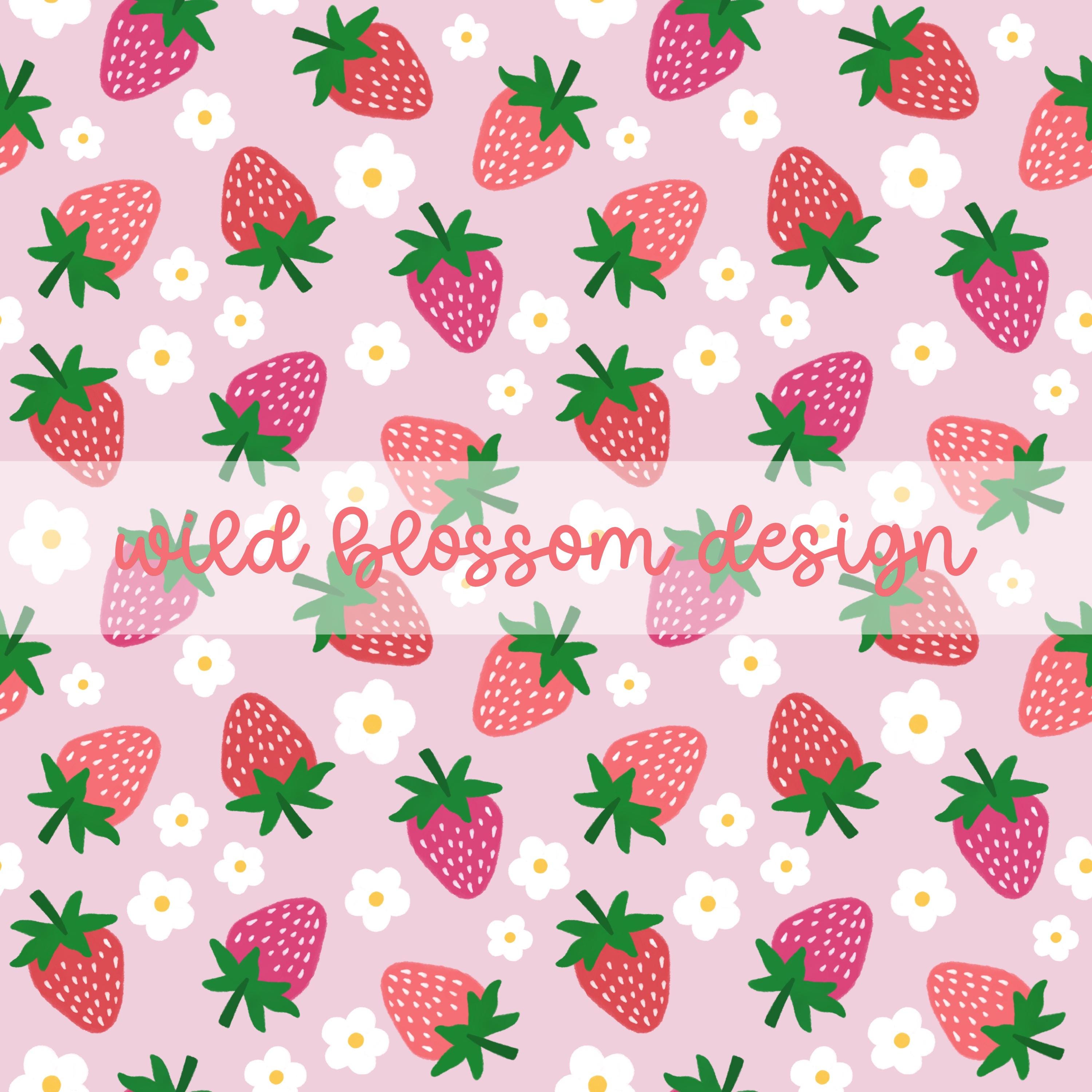Strawberry Fruit & Daisy Flowers on Lavender Seamless Repeating Pattern ...