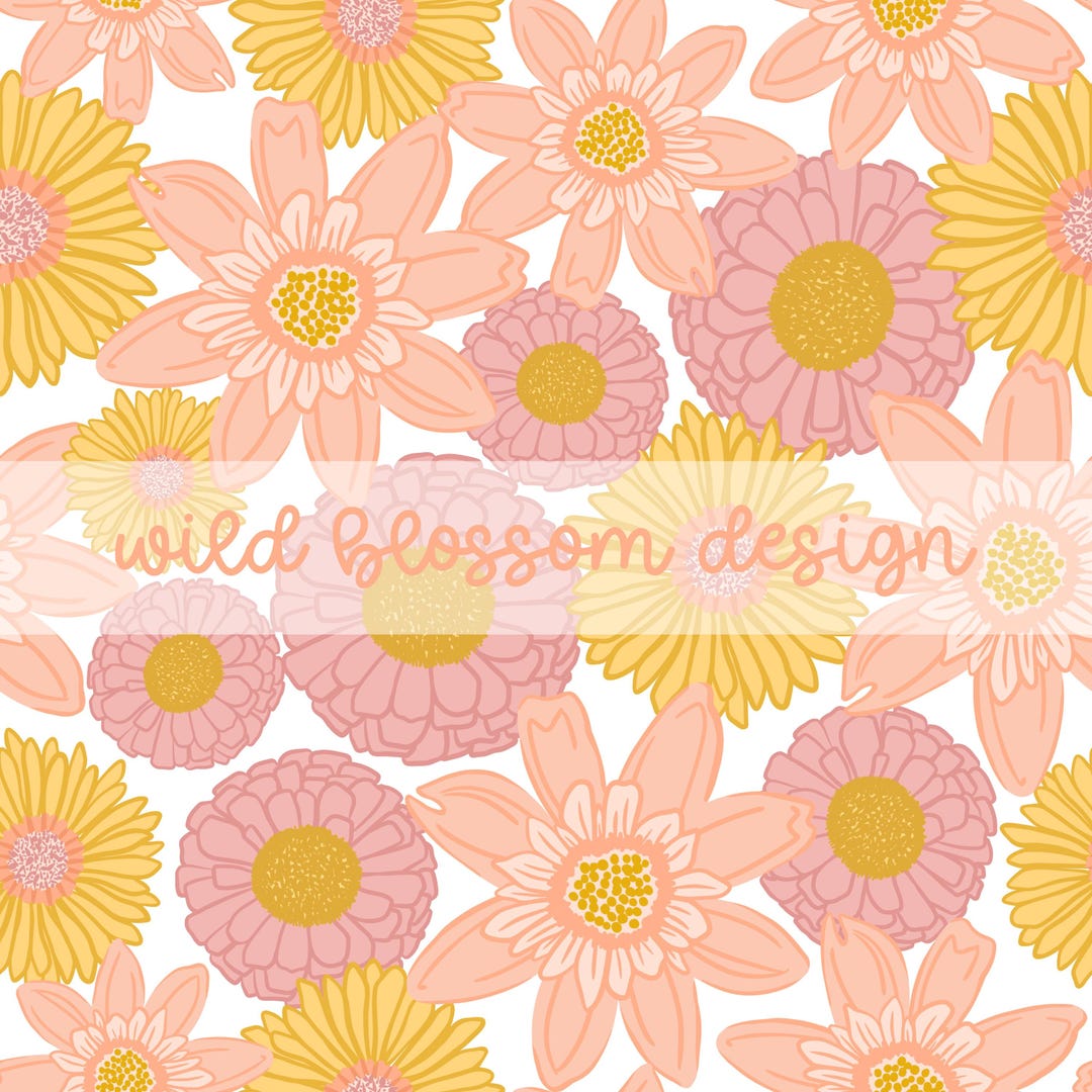 Sunny Flowers Pink and Yellow Warm Summer Floral Seamless Repeating ...