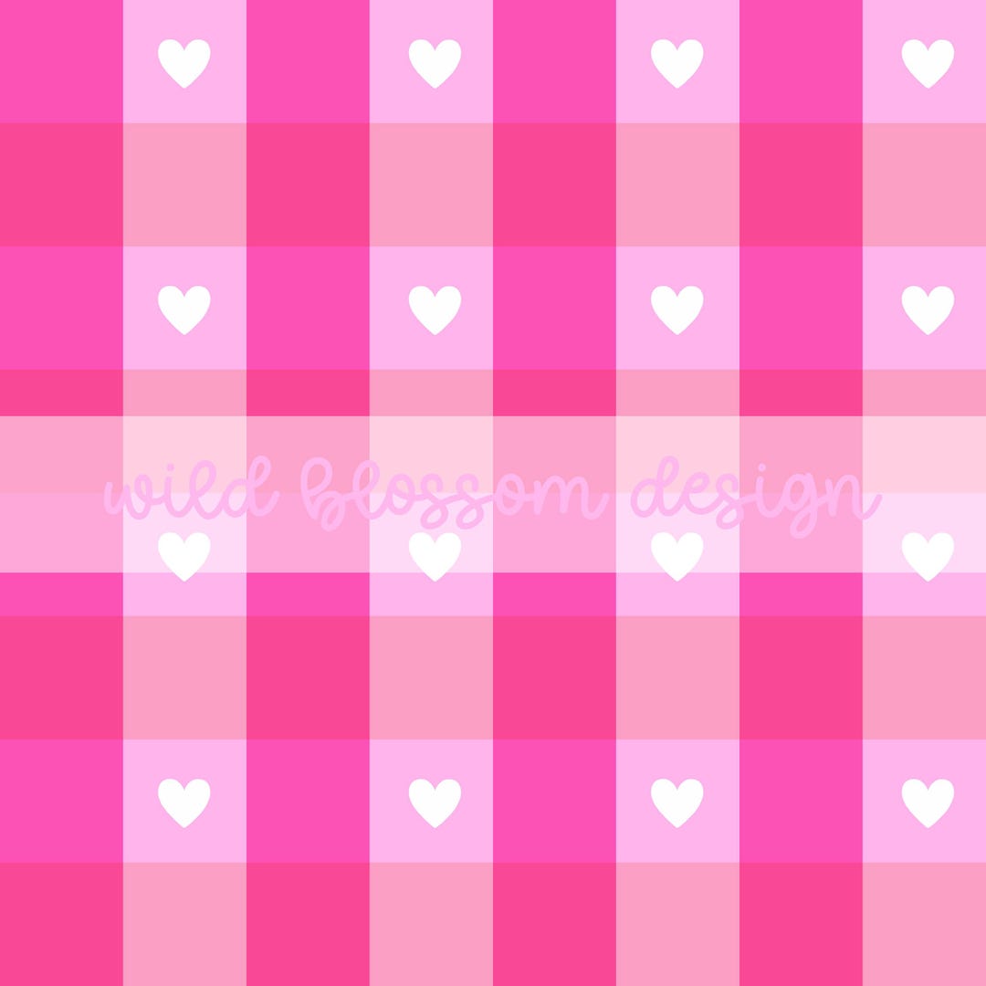 Pink Gingham Plaid With Hearts Valentine Seamless Repeating Pattern ...