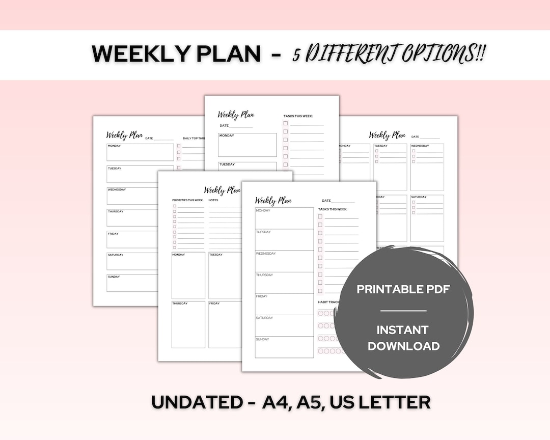 Fillable Weekly Planner, Printable Weekly Planner, Undated Weekly ...