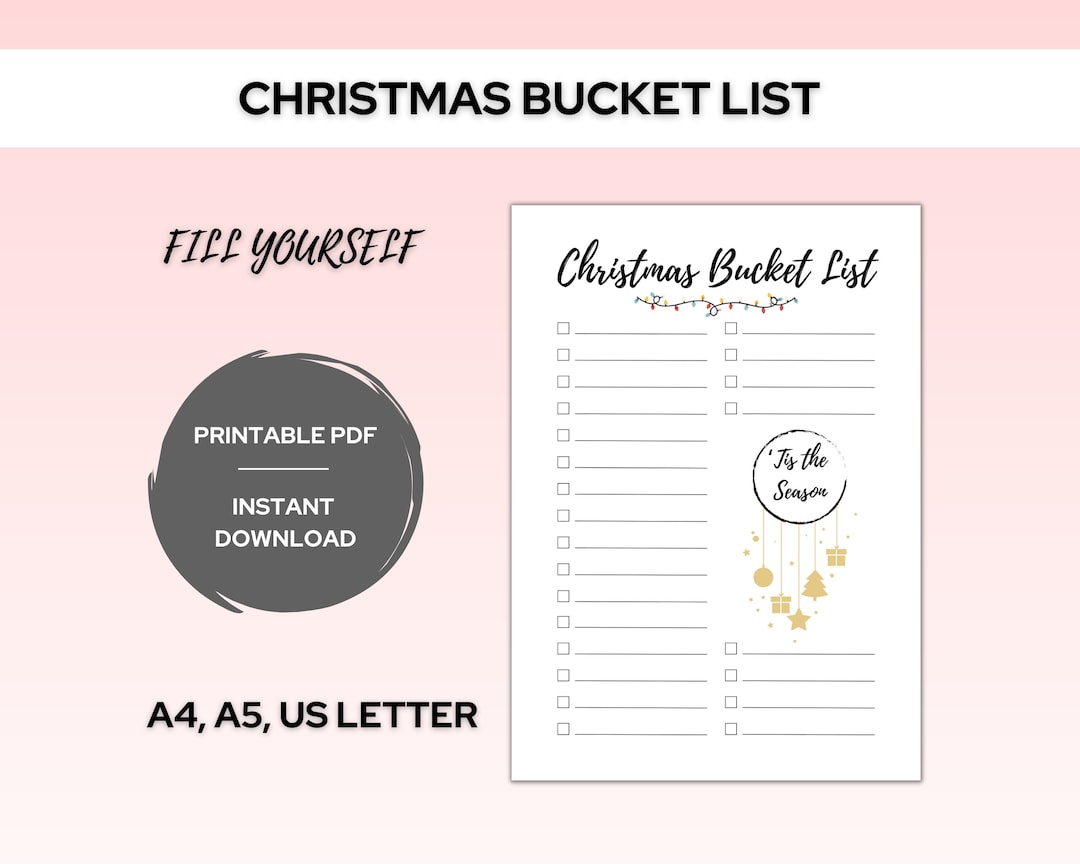 Christmas Bucket List Printable, Christmas Bucket List Blank - Etsy