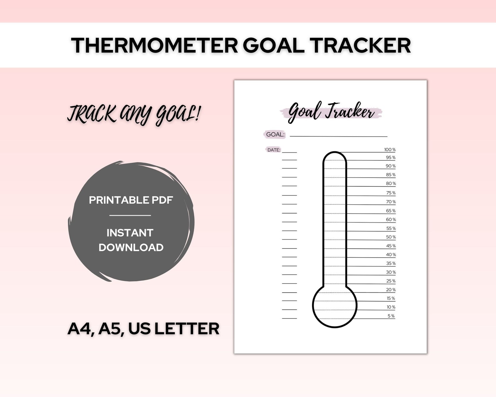 Thermometer Goal Tracker, Goal Setting Thermometer, Fundraising ...