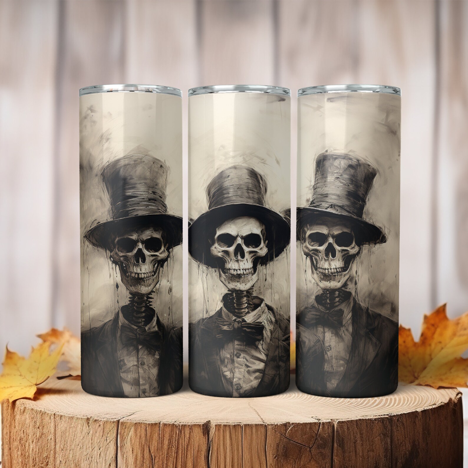 Halloween 20oz Skinny Tumbler Wrap Skeleton Sublimation Design Antique ...