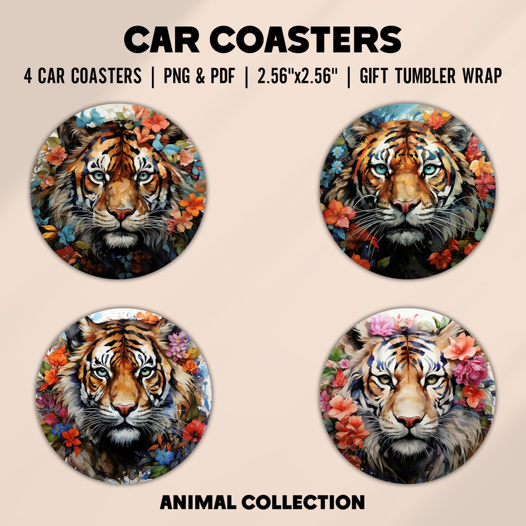 Tiger Car Coaster PNG, Coaster Sublimation Designs, 3D Animal Tiger ...