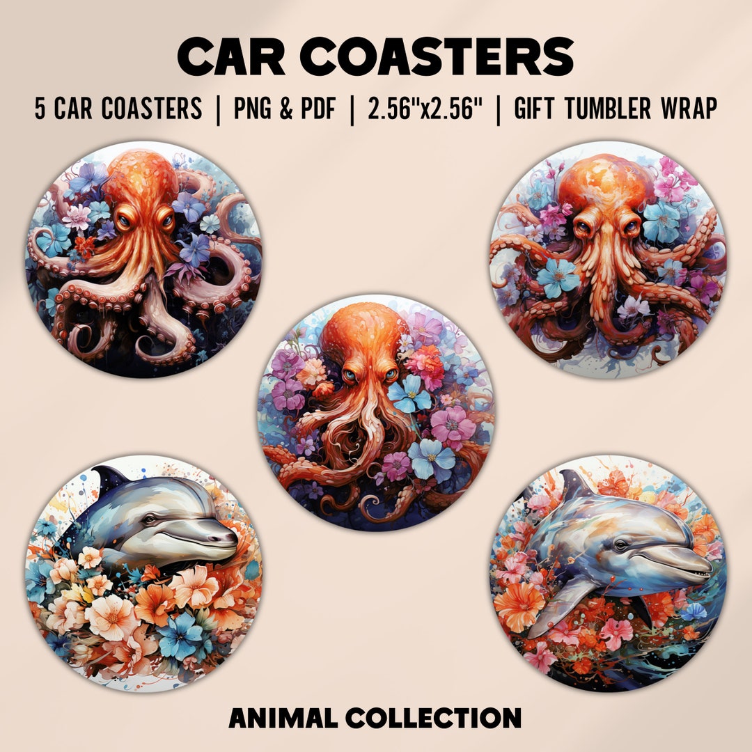 Octopus Car Coaster PNG Coaster Sublimation Designs Octopus - Etsy