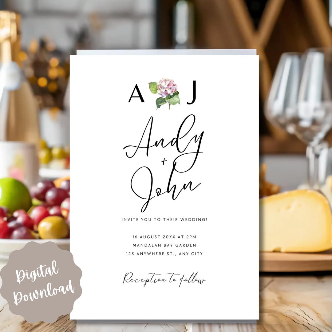 Digital Flower Initial Wedding Invitation Bride and Groom Wedding ...